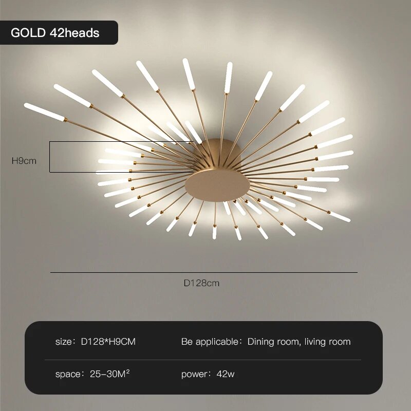 Золотая LED люстра из кованого железа и акрила Gold 42 Head