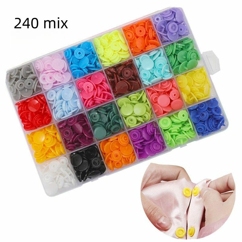 Набор кнопок-кнопок KAM T5 для одежды, 270 комплектов пластиковых и металлических застёжек с крепежом и плоскогубцами, разноцветные пуговицы для творчества и ремонта