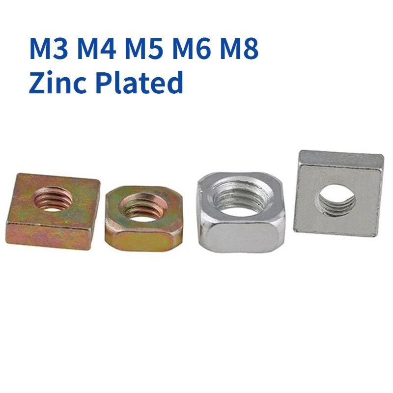 Оцинкованные гайки квадратные M3-M8, цвет Zinc