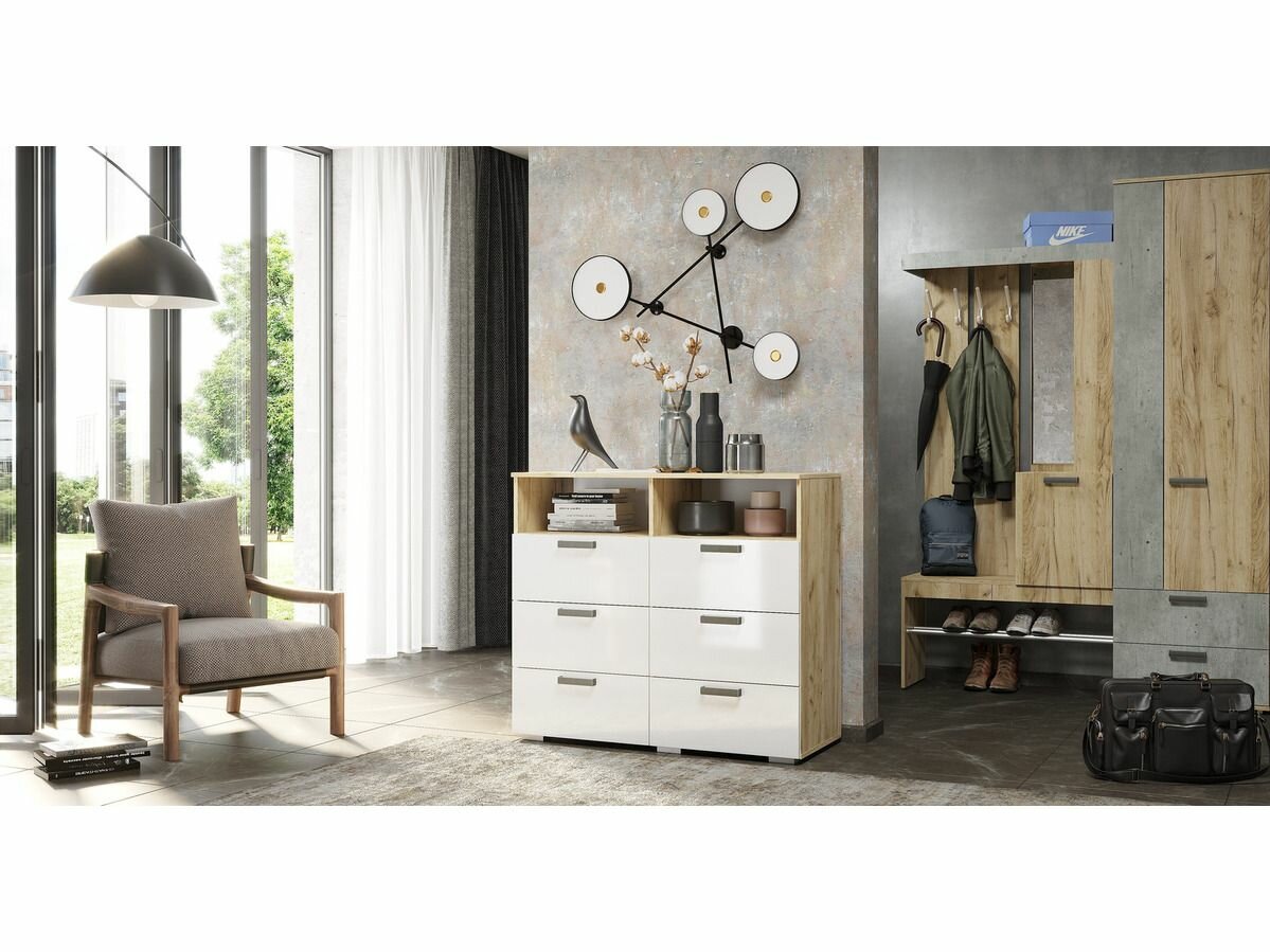 Комод для одежды деревянный Азаро 110,2х97,2х46,0 см, крафт/белый глянец