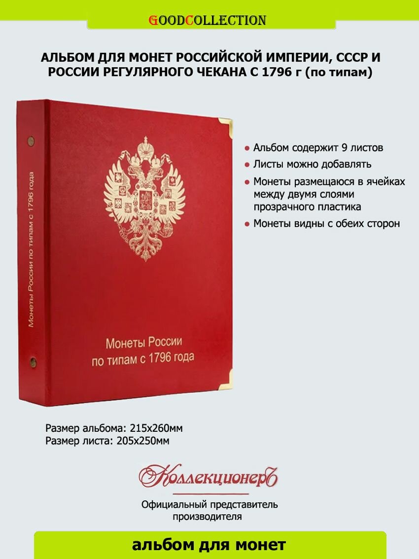 Альбом КоллекционерЪ для монет Российской Империи, РСФСР, СССР и РФ с 1796 (по типам)