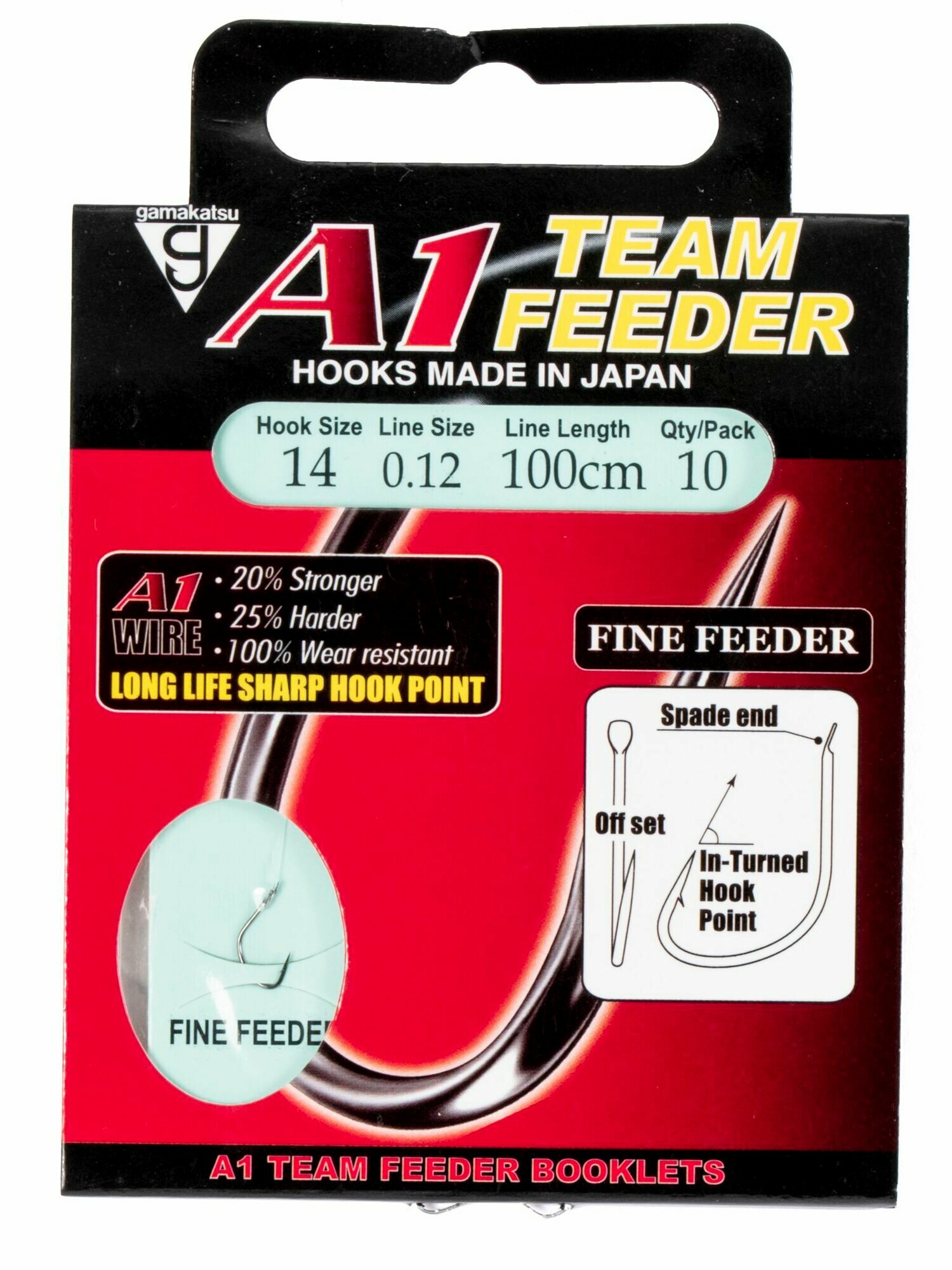 Крючки для рыбалки с поводком металлические набор на щуку и сома, Gamakatsu Booklet A1 FINE FEEDER разм. 14-0.12мм 100см 10шт, снасти карповые летние Япония