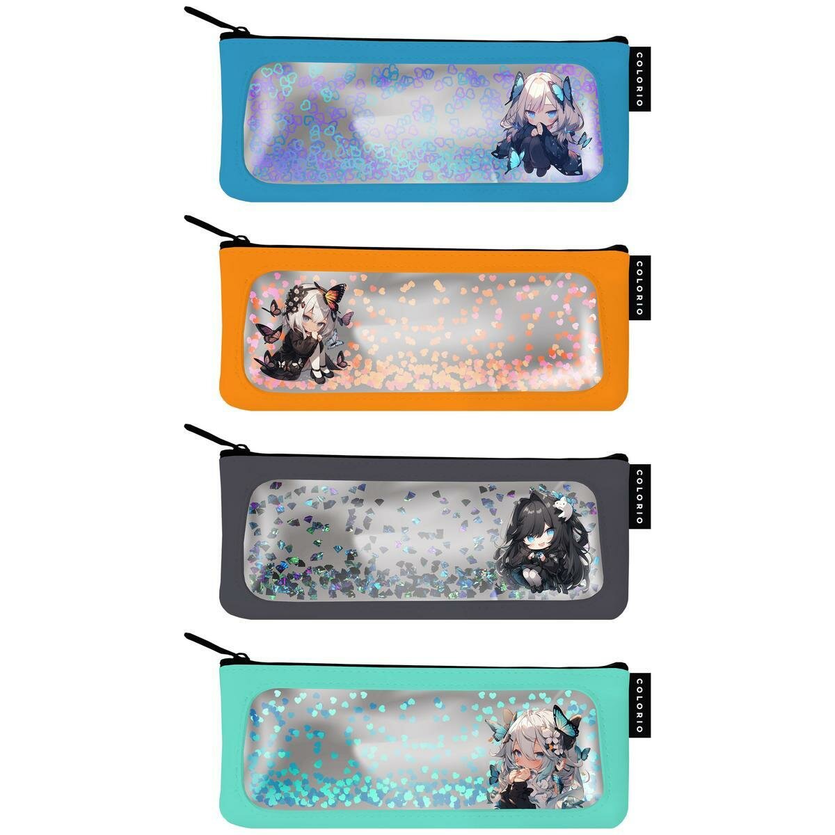 Пенал силиконовый «Аниме» с пайетками, треугольный, 19х7,5х3,5 см, 4 цвета, для учебы и творчества