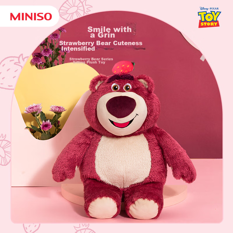 MINISO Official Strawberry Bear Disney Plush Toy, Stuffed Animal Doll, Gift for Girlfriend, 38cm, Women's Day Gift, Birthday Present