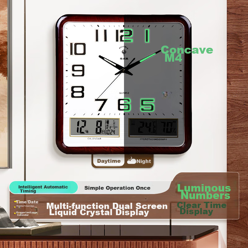 Polaris Wall Clock, Perpetual Calendar, Temperature And Humidity Meter, Creative Living Room Calendar, Wall Clock, 36*35cm