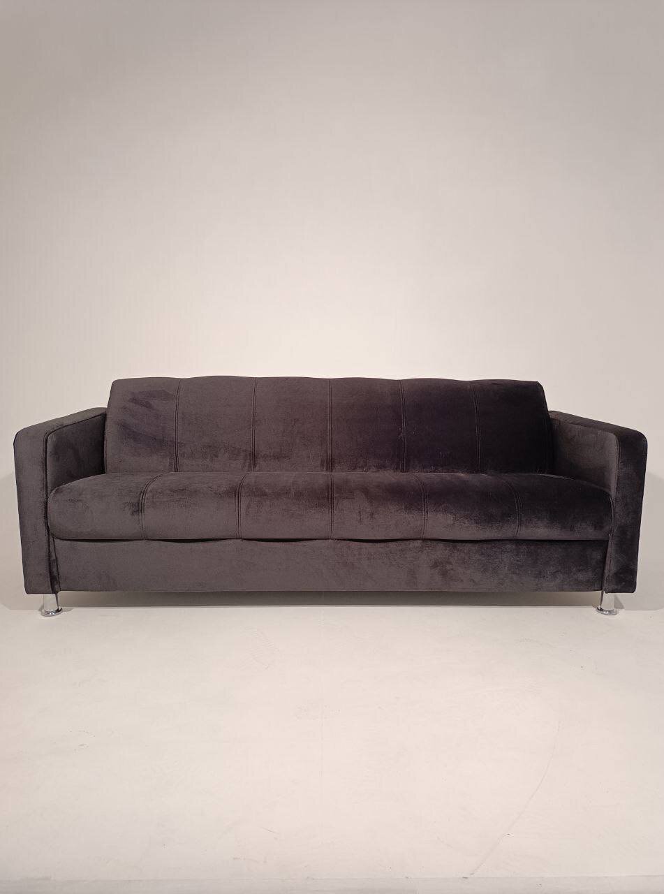 Диван офисный Сенатор 2000, механизм Нераскладной, 200х80х82 см, черный велюр, с отделочной строчкой