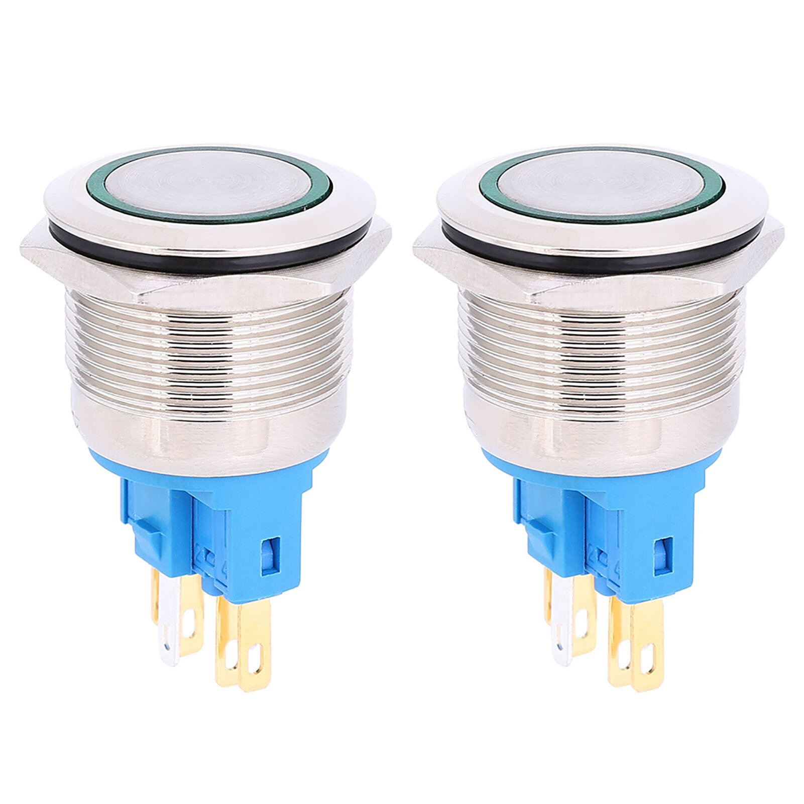 2Pcs DC12-24V IP65 22mm Ring Reset Button 6-Pin Push Switch AccessoriesGreen