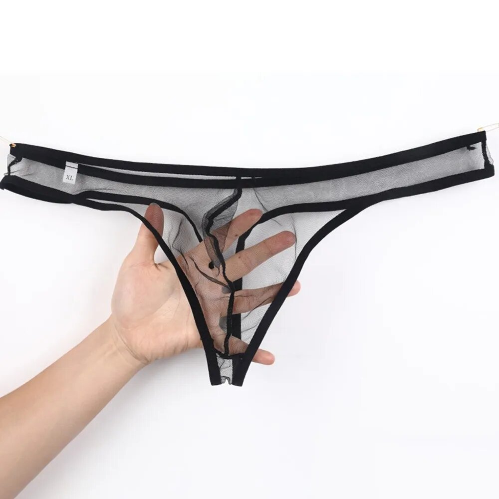 Черные мужские трусы-бикини из сетки XL