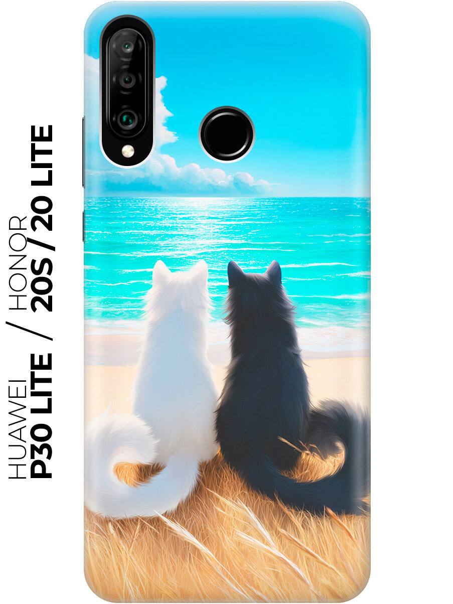 Силиконовый чехол на Honor 20 Lite / 20s / Huawei P30 Lite с принтом "Белая кошка и черный кот"