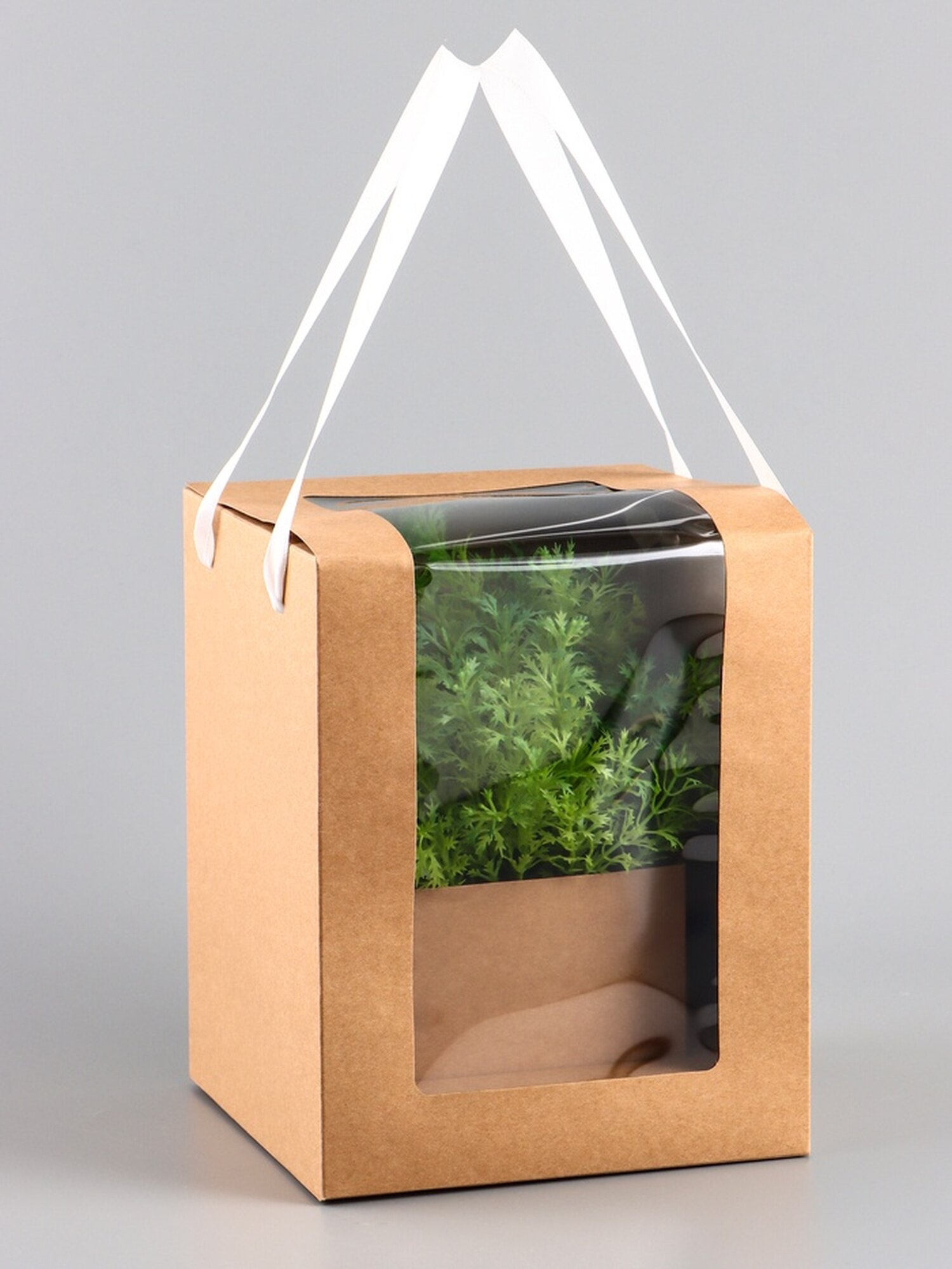 Подарочная коробка Upak Land, для цветов, бежевая, 16x16x20 см