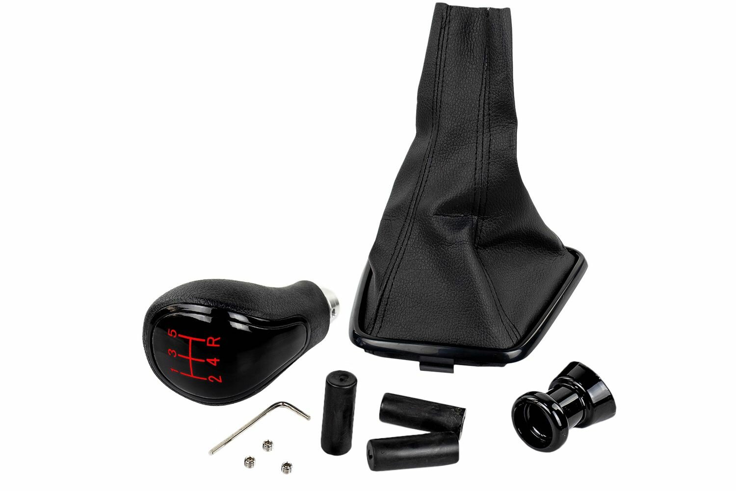 Ручка МКПП черный лак с красной LED подсветкой и пыльником для Лада Веста, Веста NG