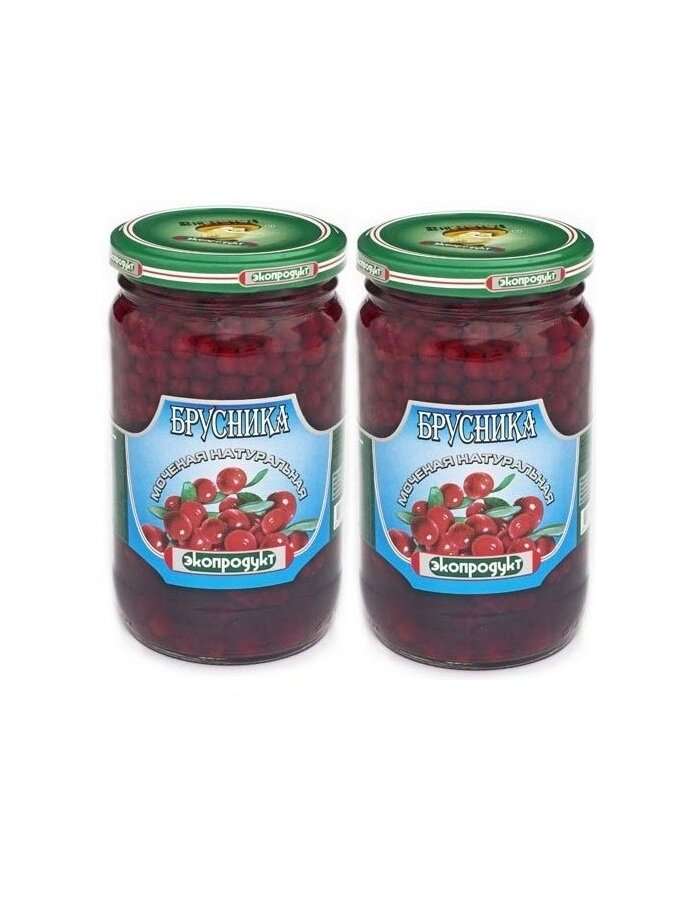 Брусника натуральная моченая "Экопродукт", 2 баночки по 340 грамм