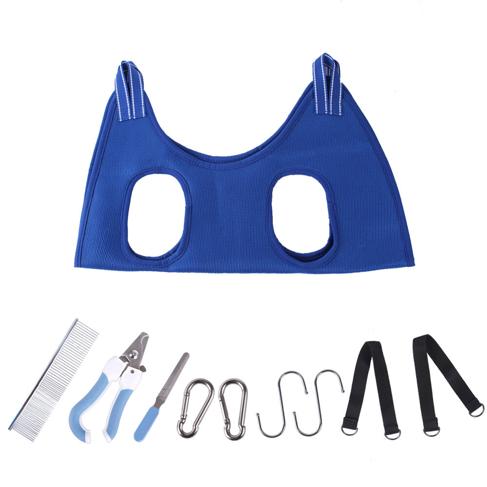 Набор из 10 предметов: шлейка-гамак для груминга собак, кусачки для ногтей, пилочка для ногтей, расческа, дышащий гамак-ограничитель для собак, поводок для груминга собак, вспомогательное приспособление для стрижки/подрезки когтей кошек и собак