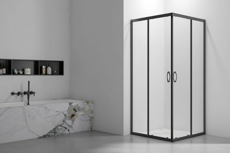 Душевой угол Veconi Rovigo RV-101B, 900x800x1900, черный, стекло прозрачное