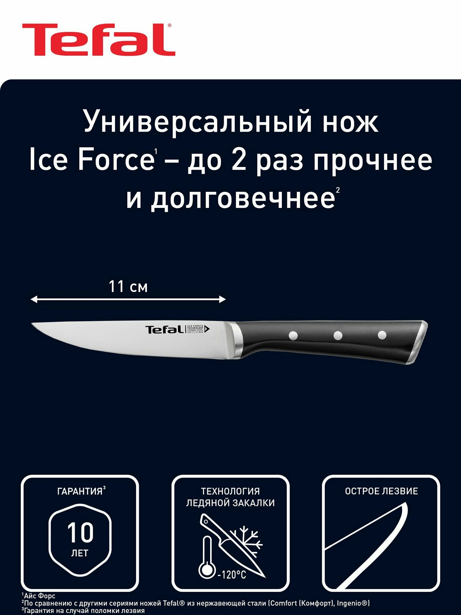 Нож кухонный Tefal Ice Force 2320914 11 см, универсальный, нержавеющая сталь, защита от скольжения пальцев