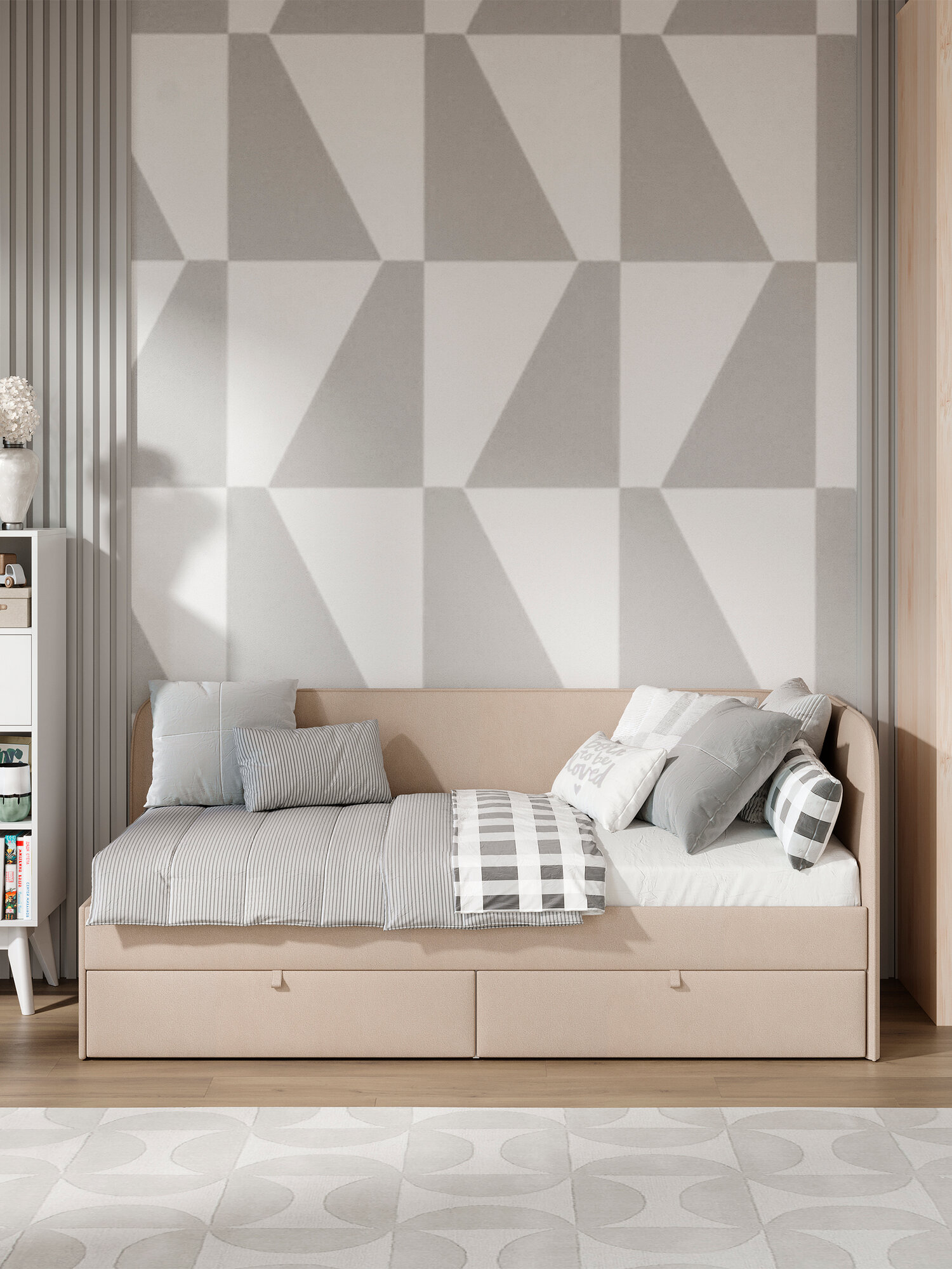 Кровать с мягкой обивкой «Молли» Тип 1 Микровелюр Scandi Cream 03