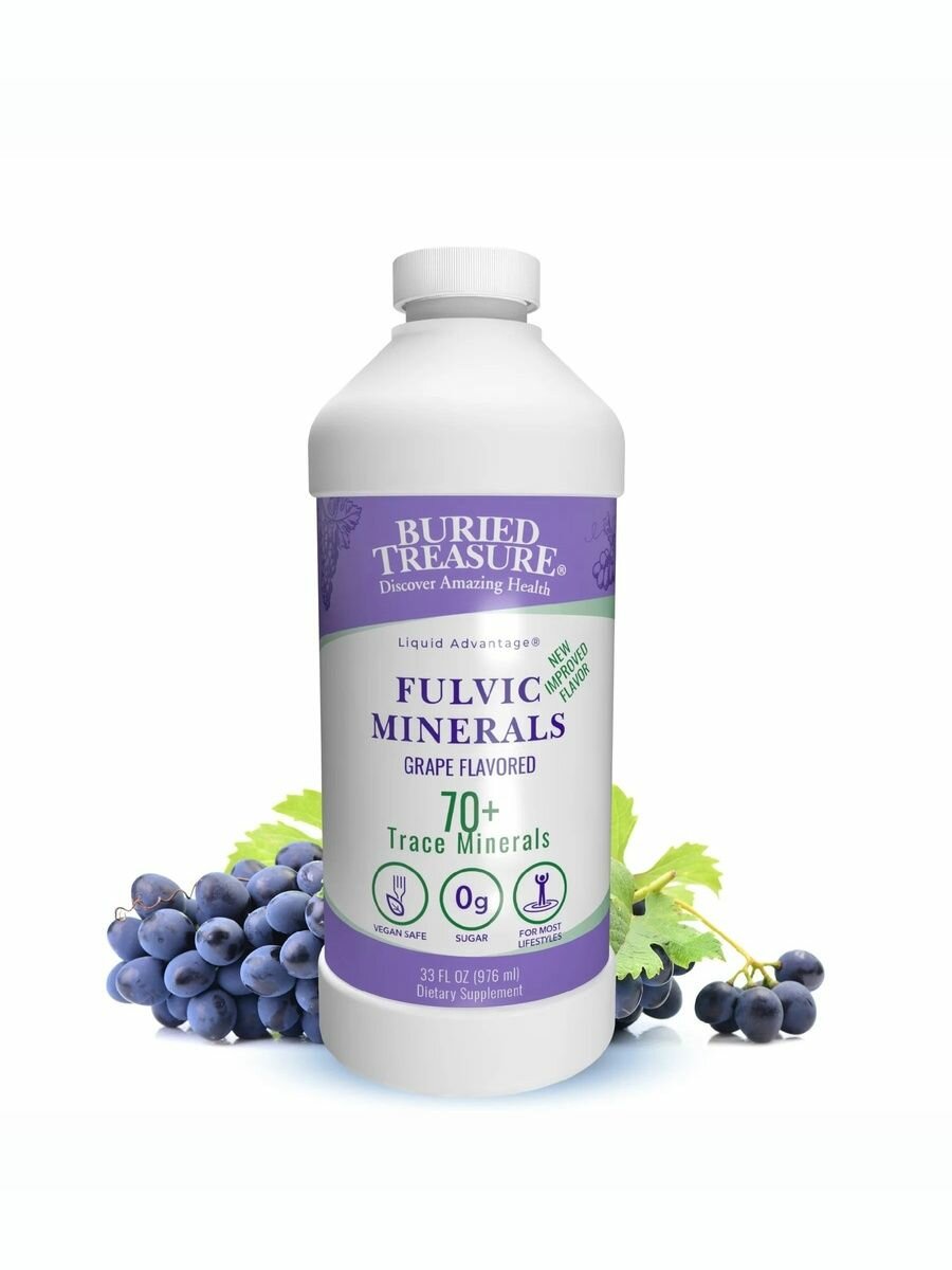 Фульвовая кислота, Фульвовые минералы, 70 микроэлементов из гуминового сланца, иммунитет, Fulvic Minerals, виногр, 976мл
