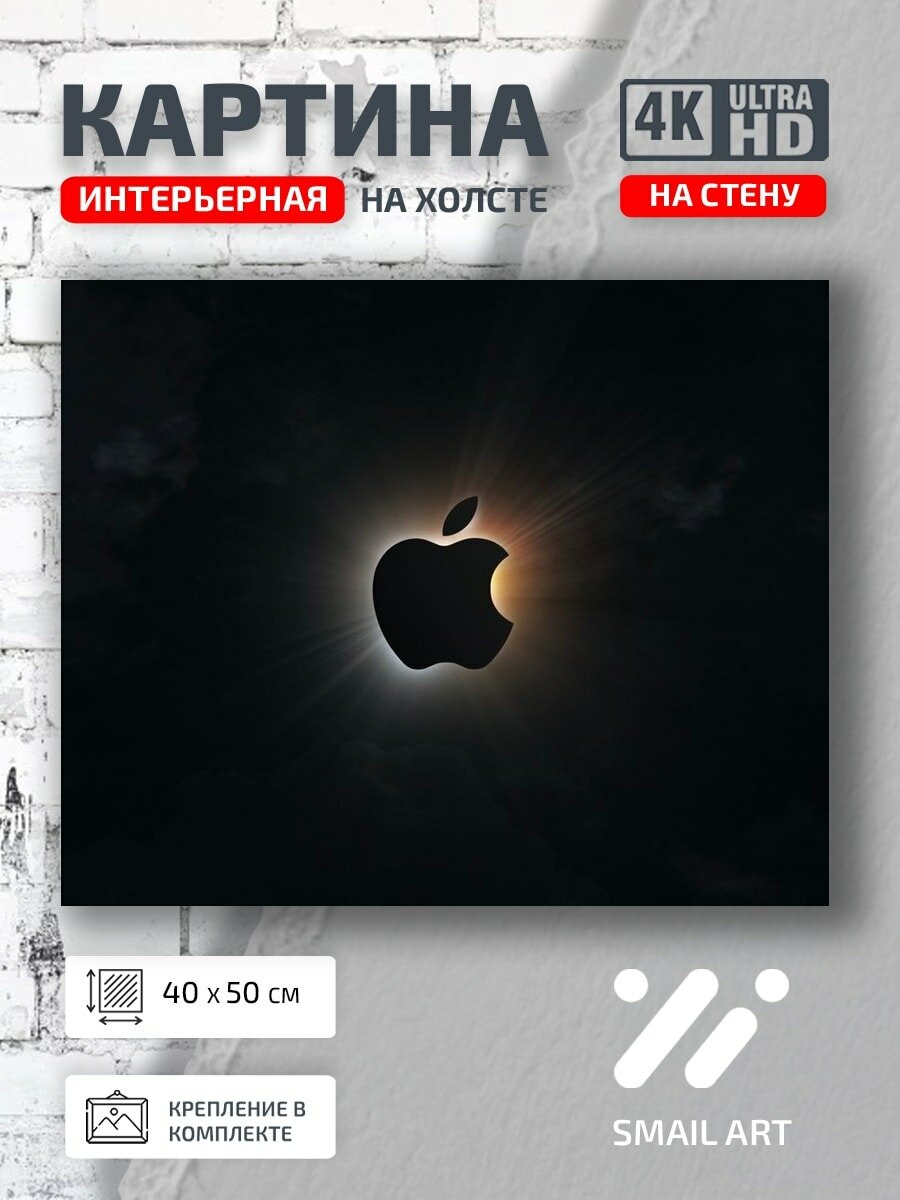 Картина на холсте интерьерная 40 на 50 на стену логотипа Apple для кабинета атмосфера