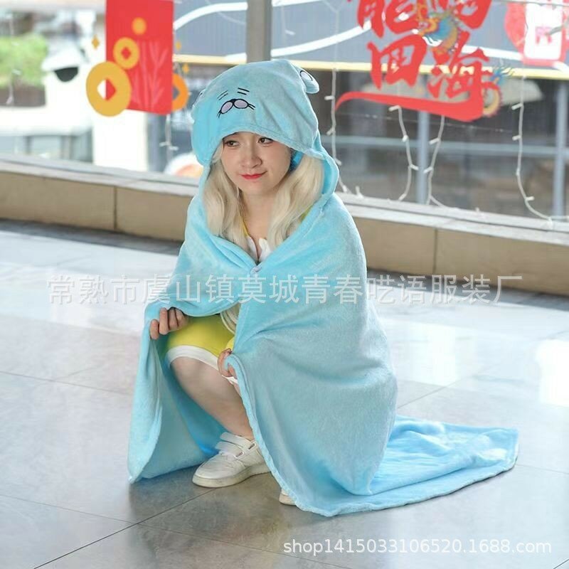 Летний прохладный аниме-костюм для девочек, черный кот, фланелевый плащ, маленький плащ для укрытия, одеяло для кондиционера, одеяло для сна