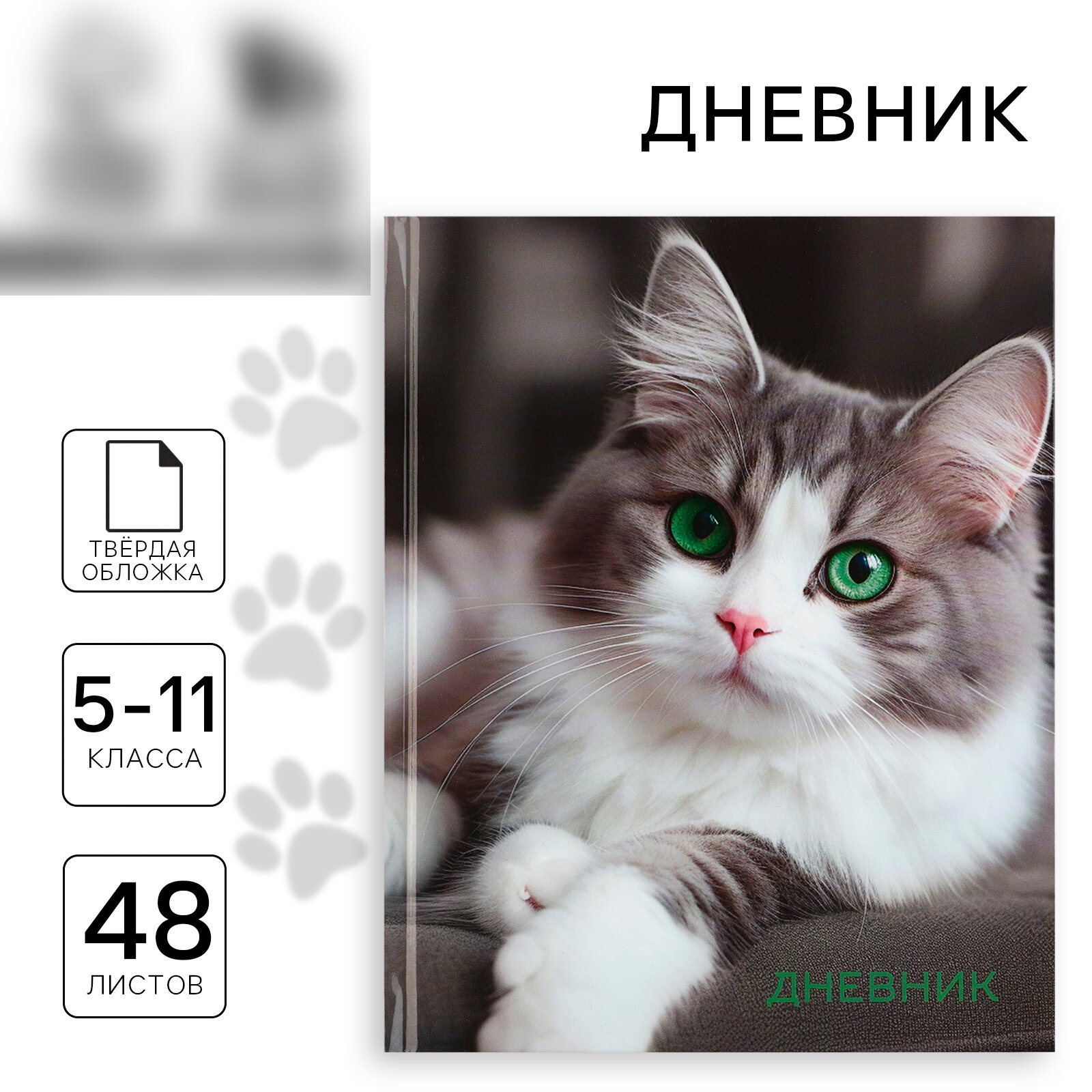 Дневник школьный 5-11 класс, 1 шт. в твердой обложке, 48 л. Кошка