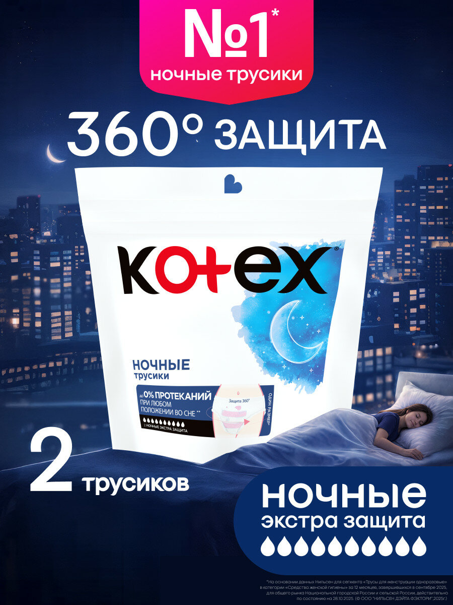 Менструальные трусы Kotex одноразовые, 8 капель, 2 шт, размер универсальный