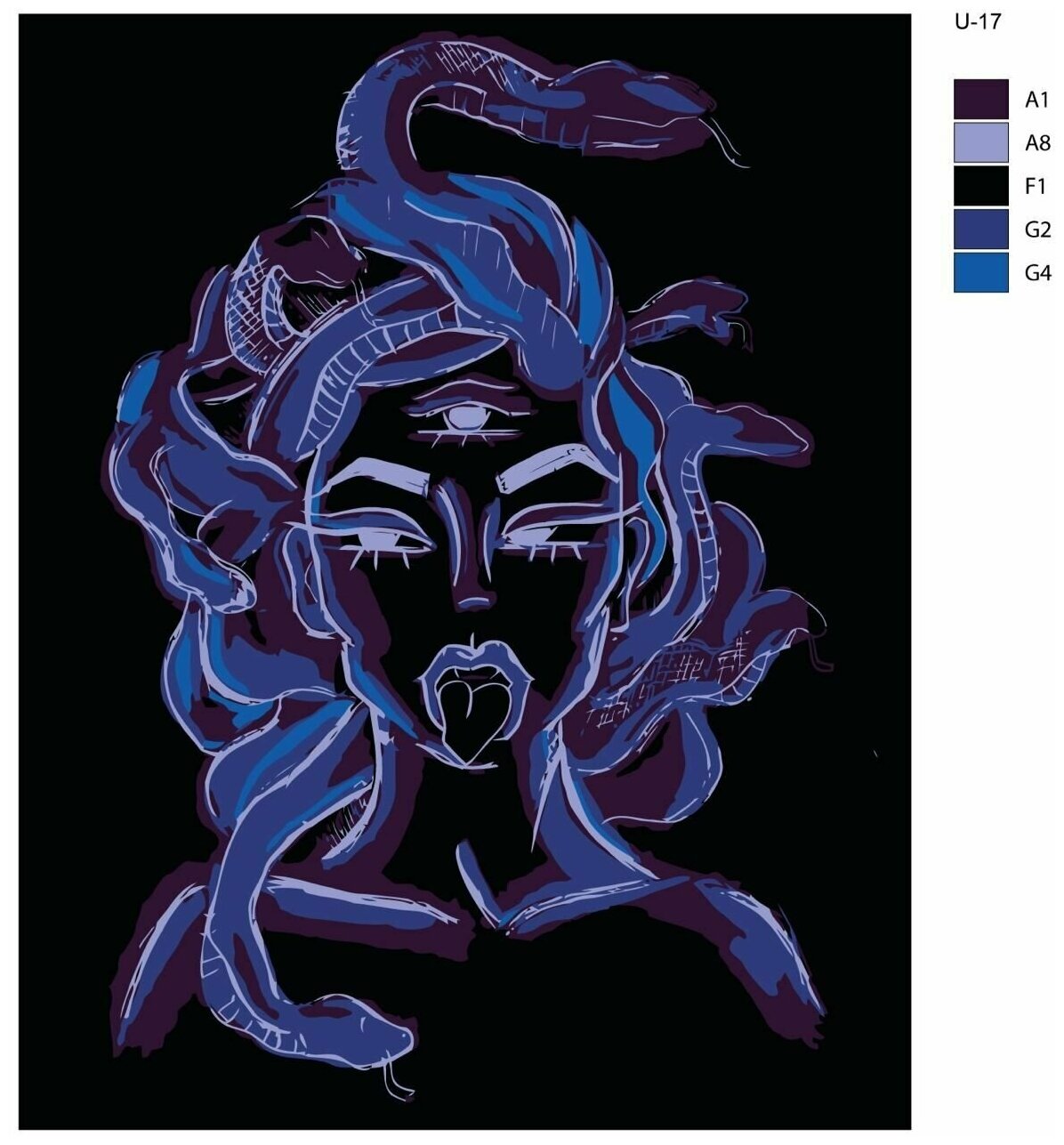 Картина по номерам U-17 "Медуза Горгона. Синеволосая девушка", 40x50 см