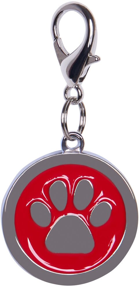 Адресник для собаки на ошейник Zoo One круглый большой, лапка, красный, 25 мм, под гравировку, 19067