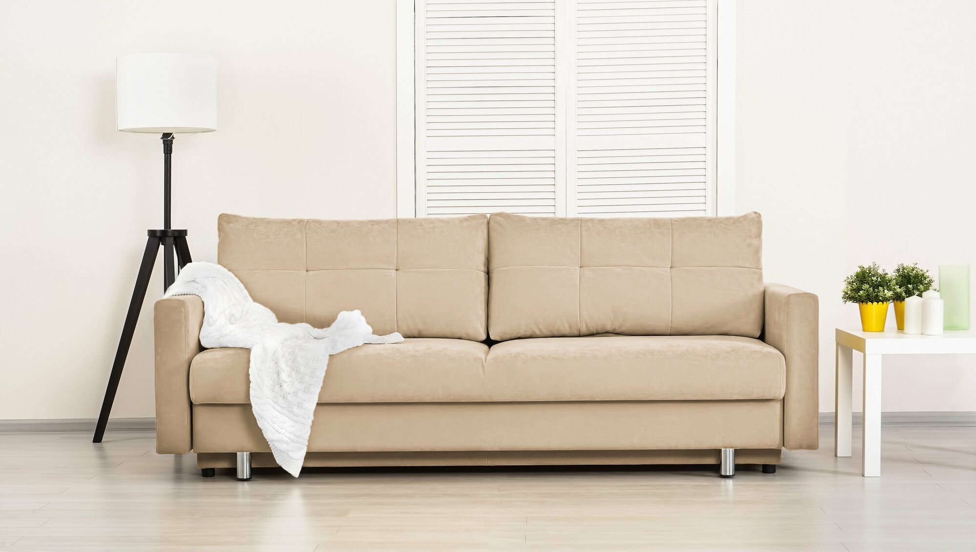 Диван-кровать Сигурд, диван прямой, независимые пружины, раскладной Еврокнижка 215х103 Велюр Teddy 008 Бежевый