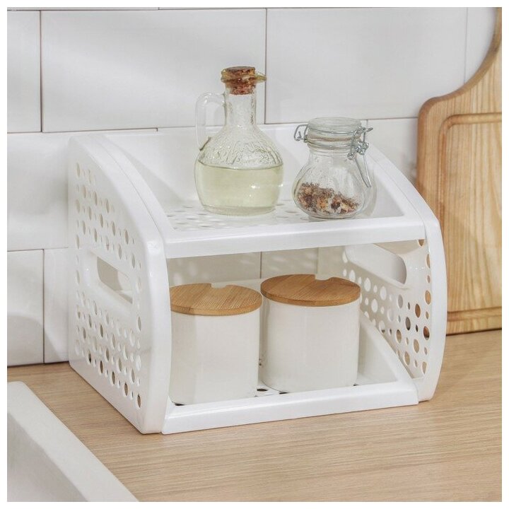 Этажерка кухонная настольная 2-х секционная Альтернатива, пластик, 20×25×21 см, белая