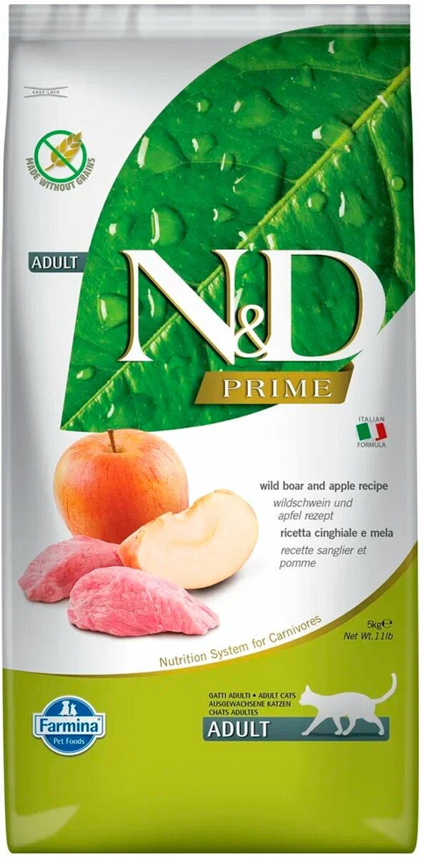 FARMINA CAT N&D PRIME BOAR & APPLE беззерновой для взрослых кошек с кабаном и яблоком (5 кг)