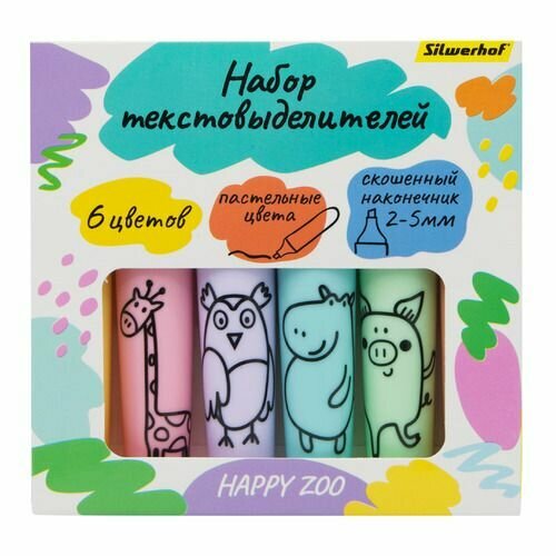 Набор текстовыделителей Silwerhof Happy Zoo, линия 2-5 мм, ассорти
