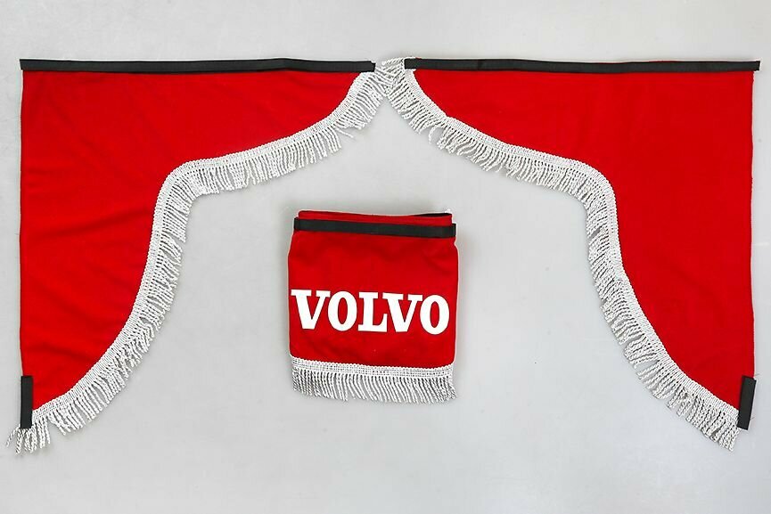 Ламбрекен лобового стекла и угол на грузовик VOLVO (польская ткань) Красный с серым