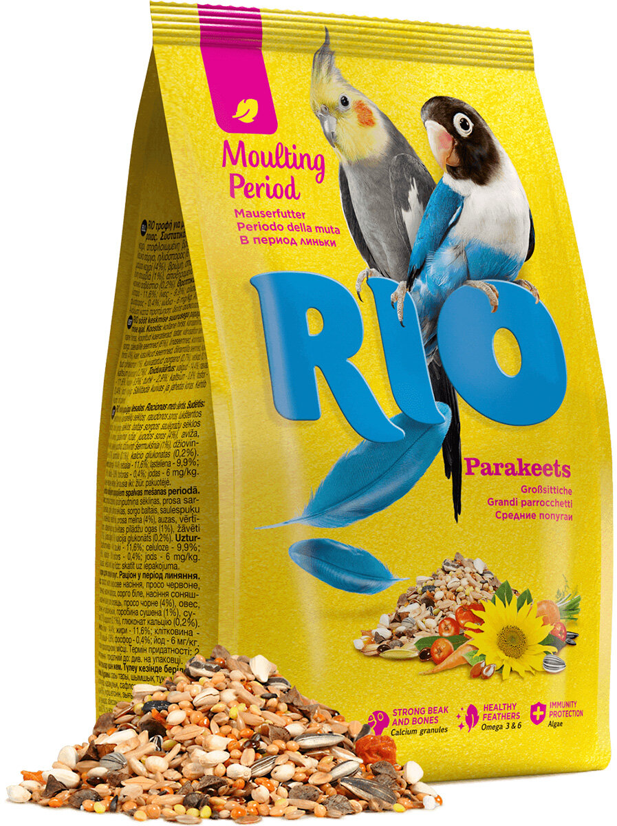 RIO PARAKEETS корм для средних попугаев в период линьки (1 кг х 2 шт)