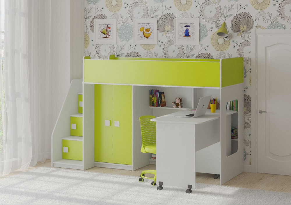 Кровать чердак Л-43.1.4 Белый Лайм