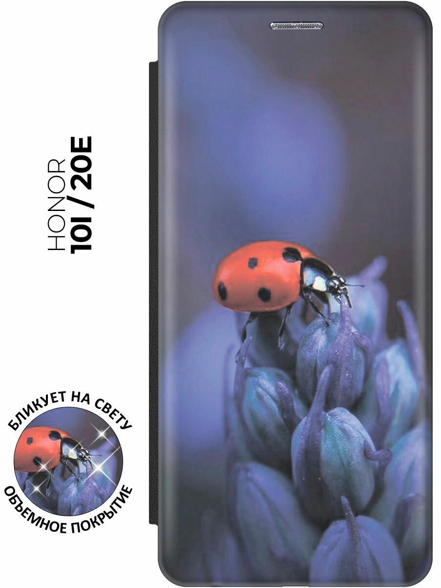 Чехол-книжка Божья коровка на цветке на Honor 10i / 20e / Хонор 10 ай / 20е с эффектом блика черный