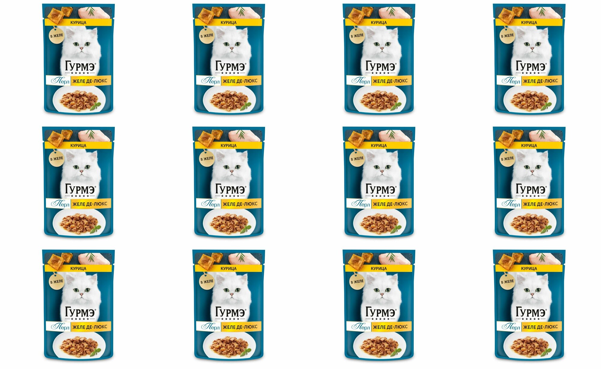 Гурмэ влажный корм для кошек, Перл Желе Де-Люкс, с курицей в роскошном желе, 75 г, 12 шт