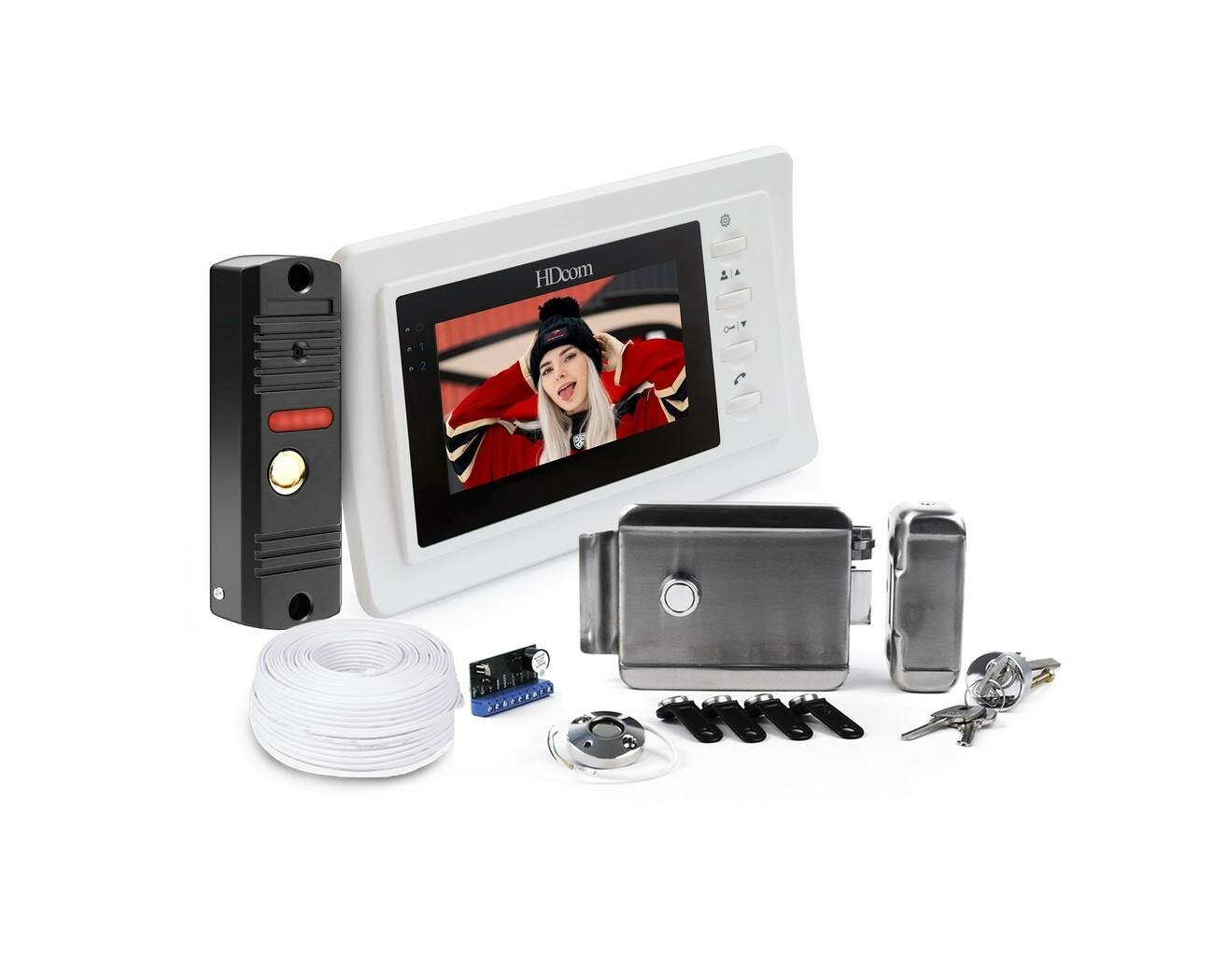 Комплект домофон и электромеханический замок: Anxing Lock-(Зенит) + HDком W417NM (бел) (O42699KO) - домофон и уличный замок на калитку