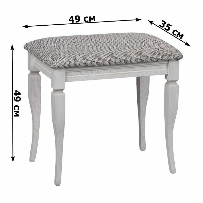 Банкетка мягкая "Классик" 350х490 дуб белый/серая патина/рогожка серая