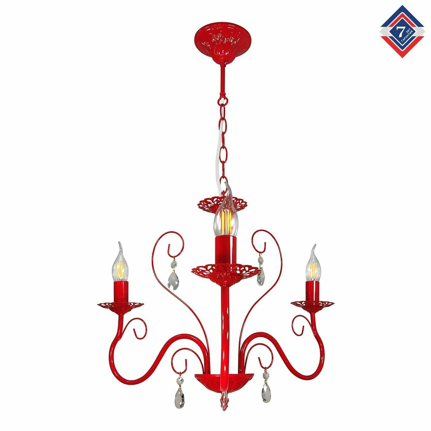 Люстра подвесная красная 3 лампы свечи классика S1243-3