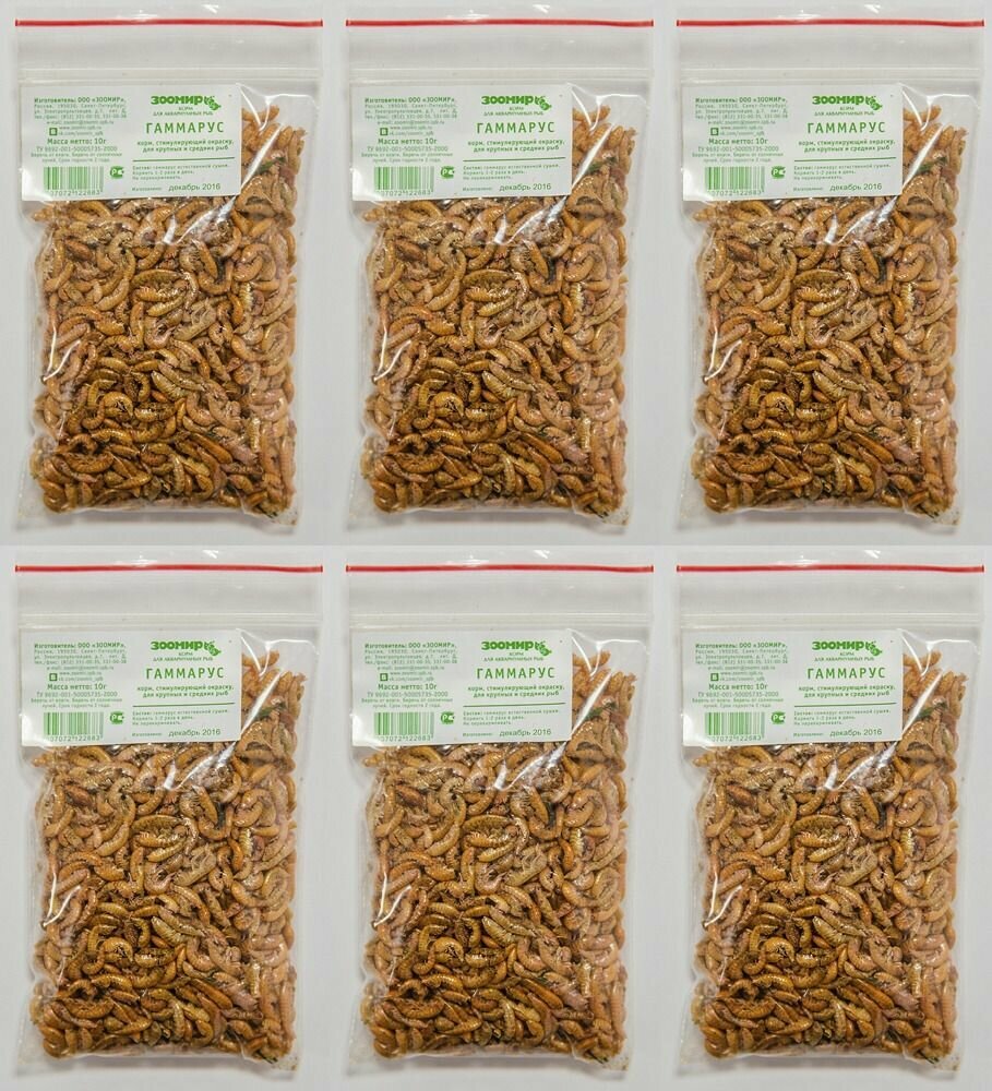 Зоомир Гаммарус 10г, п/э пакет, 6 штук
