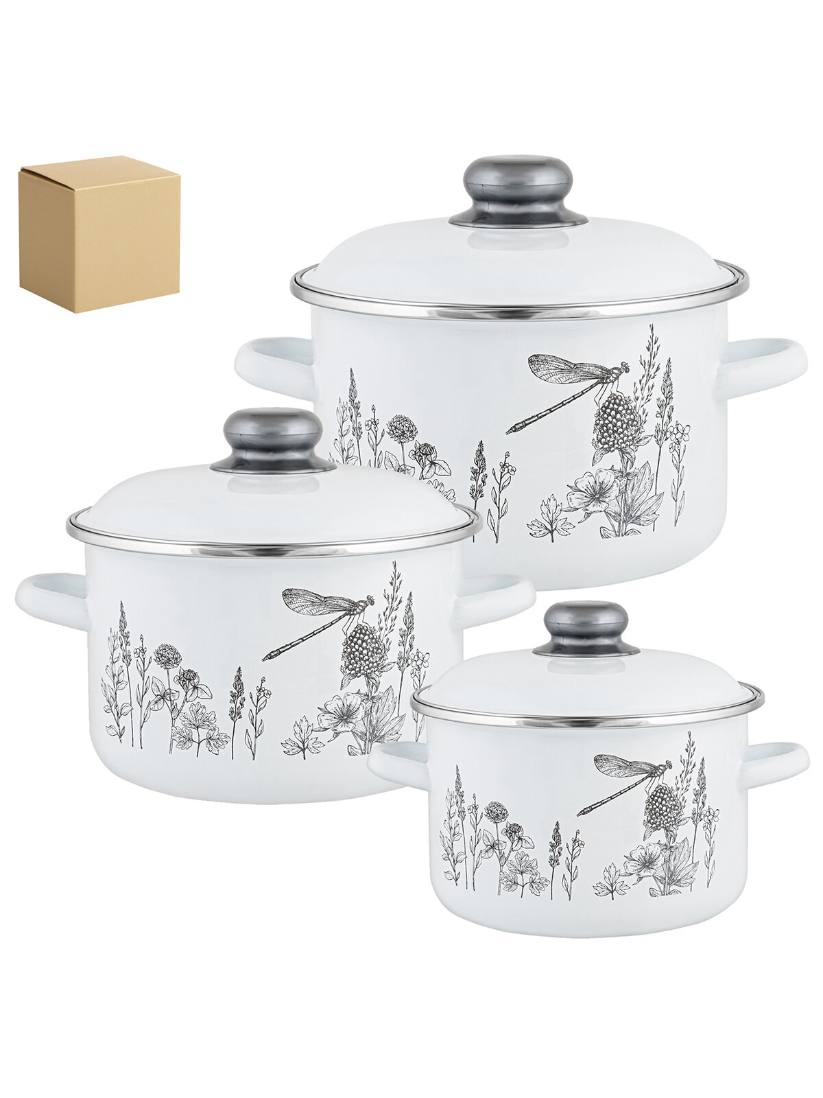 Набор эмалированных кастрюль Appetite Flora-2, 3 шт