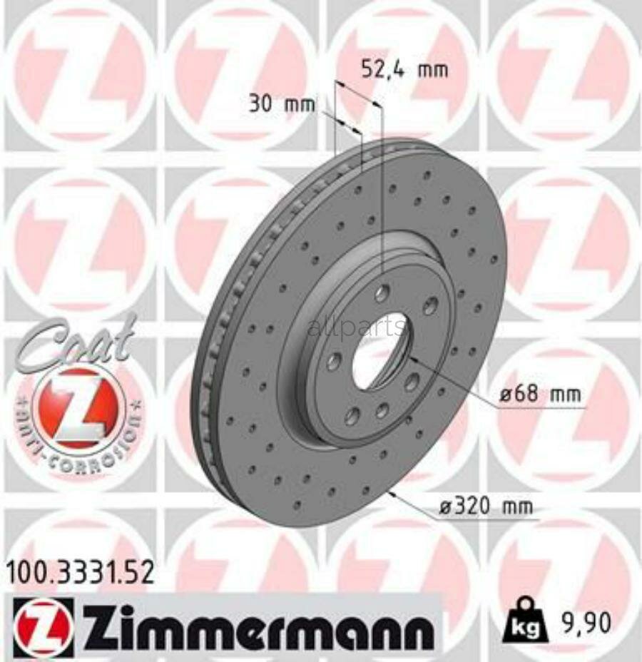 ZIMMERMANN 100.3331.52 Диск тормозной спортивный (цена за 1 шт.)