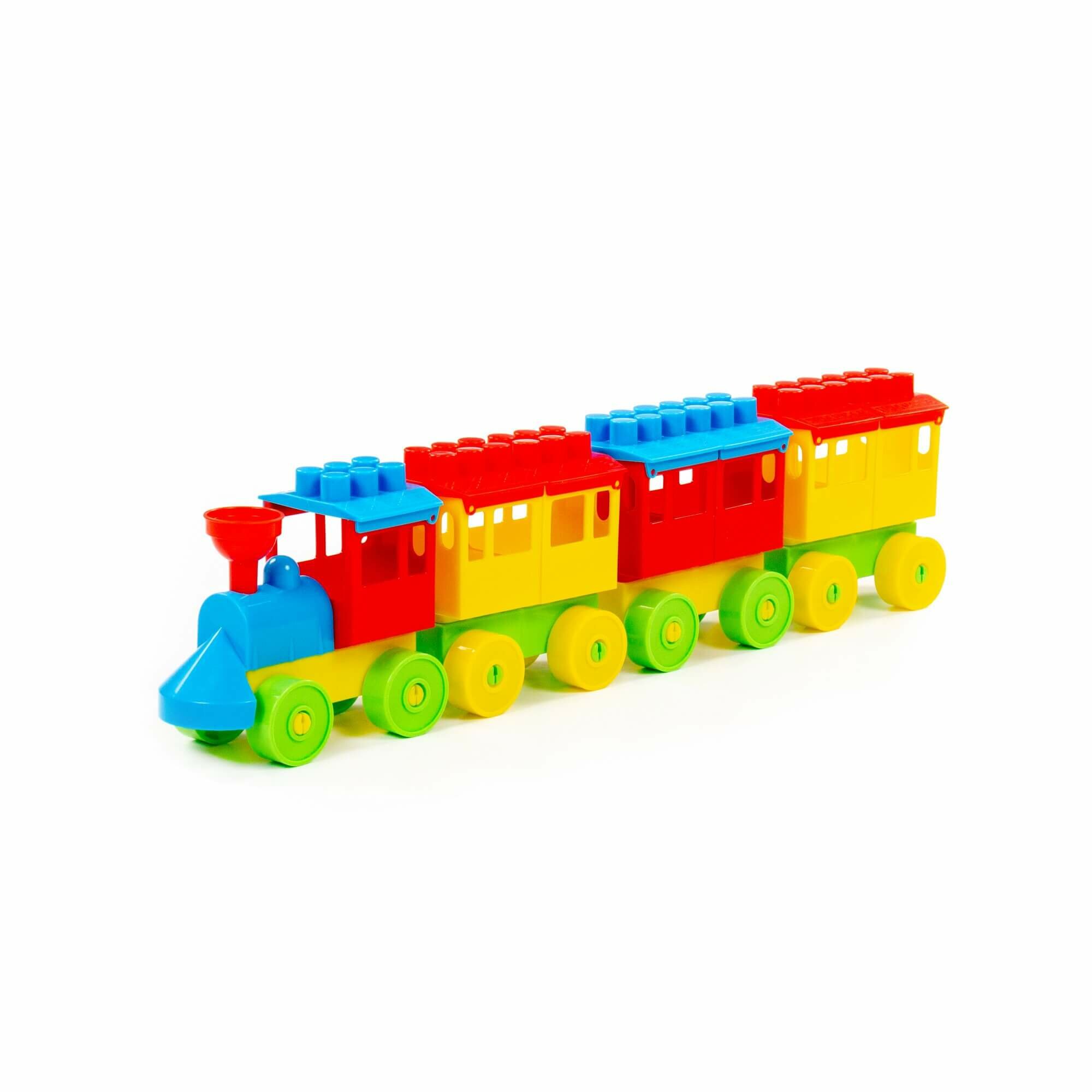 Конструктор для малышей "Паровоз" с тремя вагонами, пластик, Полесье