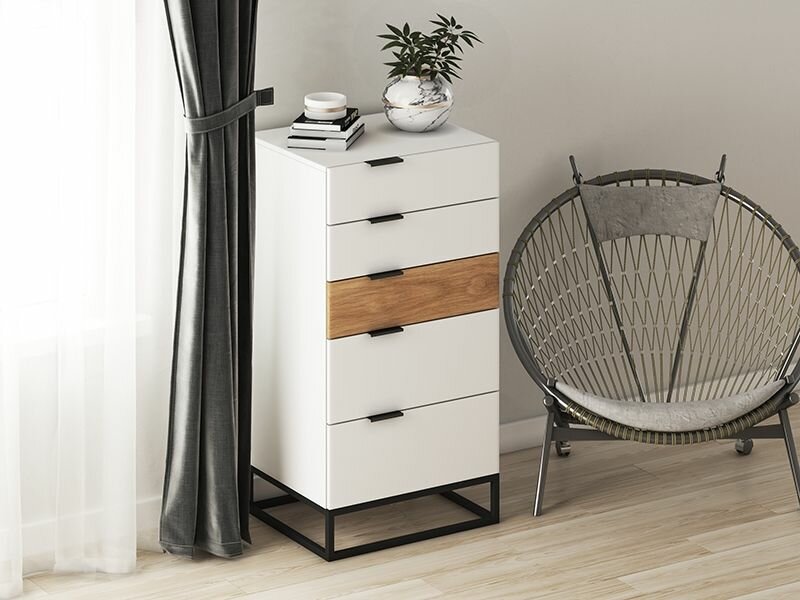 Комод для вещей "Лофт Вуд 5" 60х115х50, белый/дуб кастелло медовый