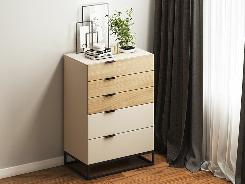 Комод для вещей "Лофт Вуд 4" 80х115х50, сатин/дуб кастелло медовый