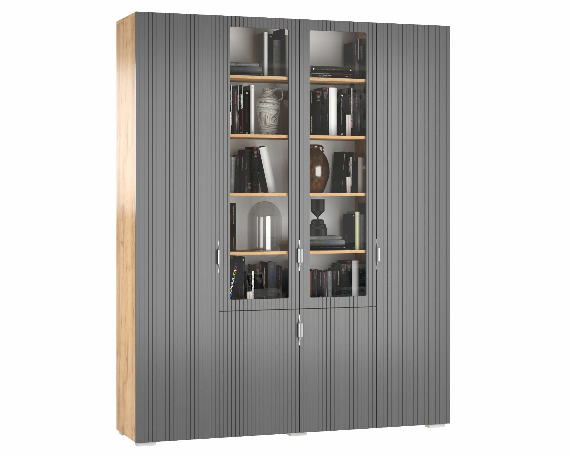 Книжный шкаф "Аметист 9" 160х200х40, дуб крафт золотой / графит