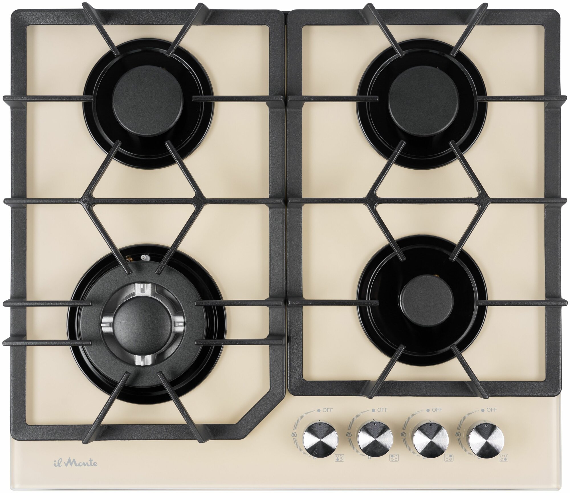 Варочная панель газовая, 60 см, Газ-контроль, Автоподжиг, Турбо-конфорка WOK, Закаленное стекло, il Monte BH-617G