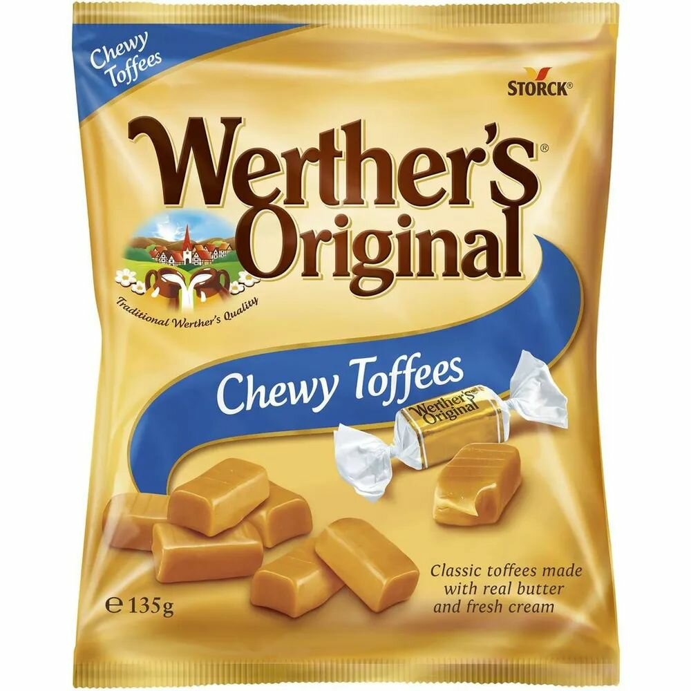 Конфеты Werther's Original chewy toffees, классические ириски с настоящим сливочным маслом и свежими сливками, 135 г (из Финляндии)