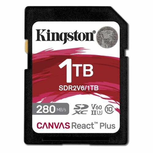 Карта памяти SDXC UHS-II Kingston Canvas React Plus 1024 ГБ, 280 МБ/с, Class 10, SDR2V6/1TB, 1 шт, без адаптера