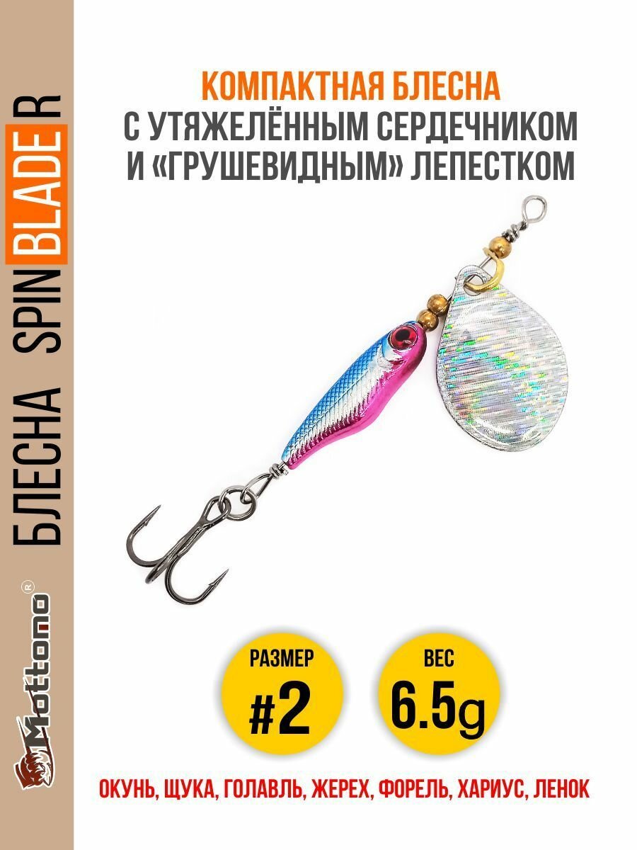 Блесна для рыбалки Spin Blade R #2 6.5g Silver Silver на окуня голавля